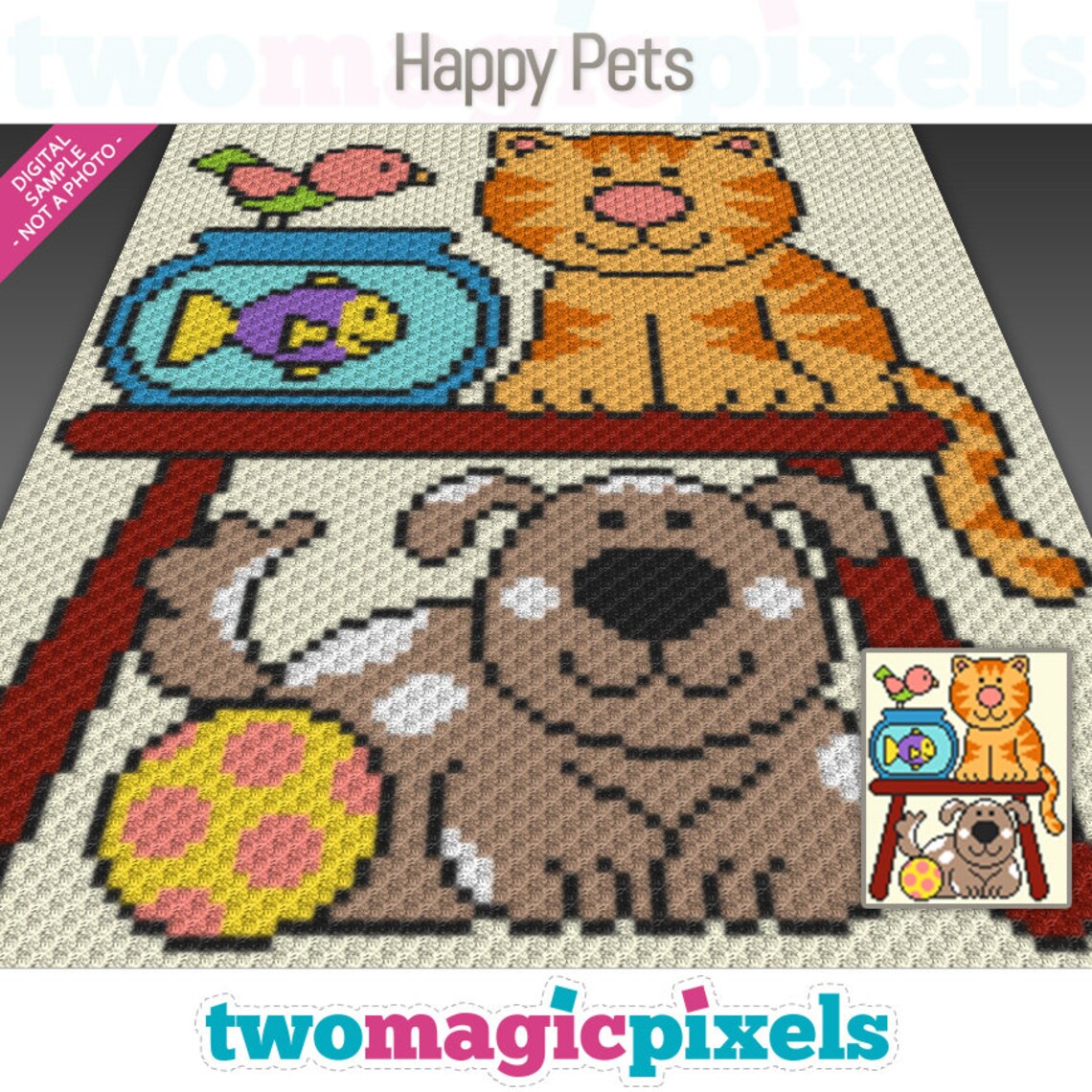 Happy Pets Crochet Graph c2c Mini C2c Sc Hdc Dc Tss | Etsy