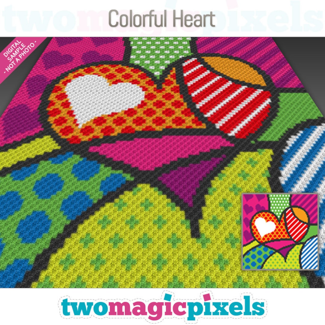 Colorful Heart Crochet Graph Pattern, C2C Graphgan PDF, Bright Love ...