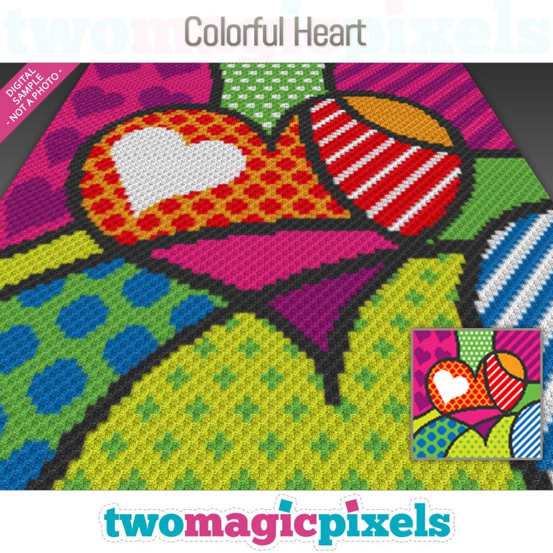 Colorful Heart Crochet Graph Pattern, C2C Graphgan PDF, Bright Love ...