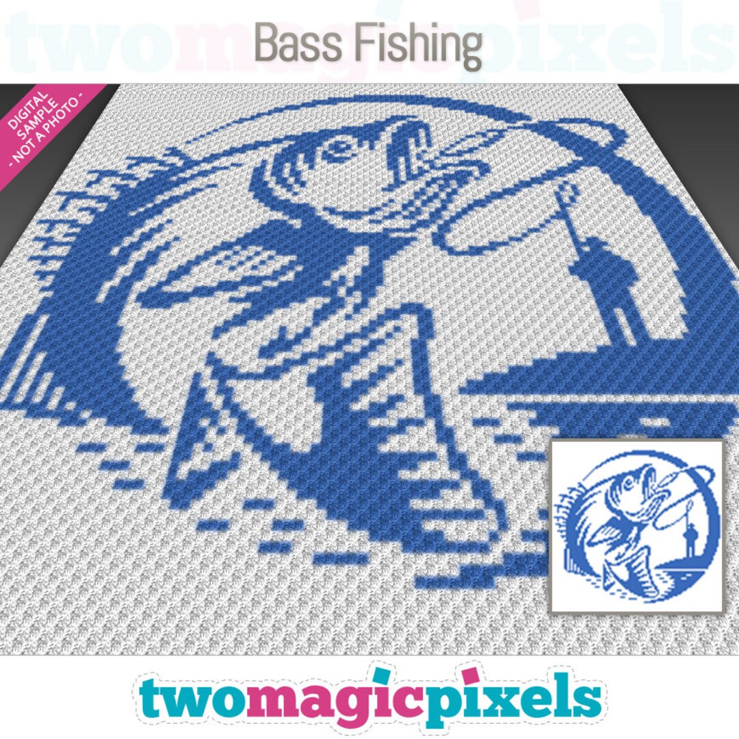 Bass Fishing Crochet Graph Cross Stitch; (c2c, Mini C2c, Sc, Hdc, Dc ...