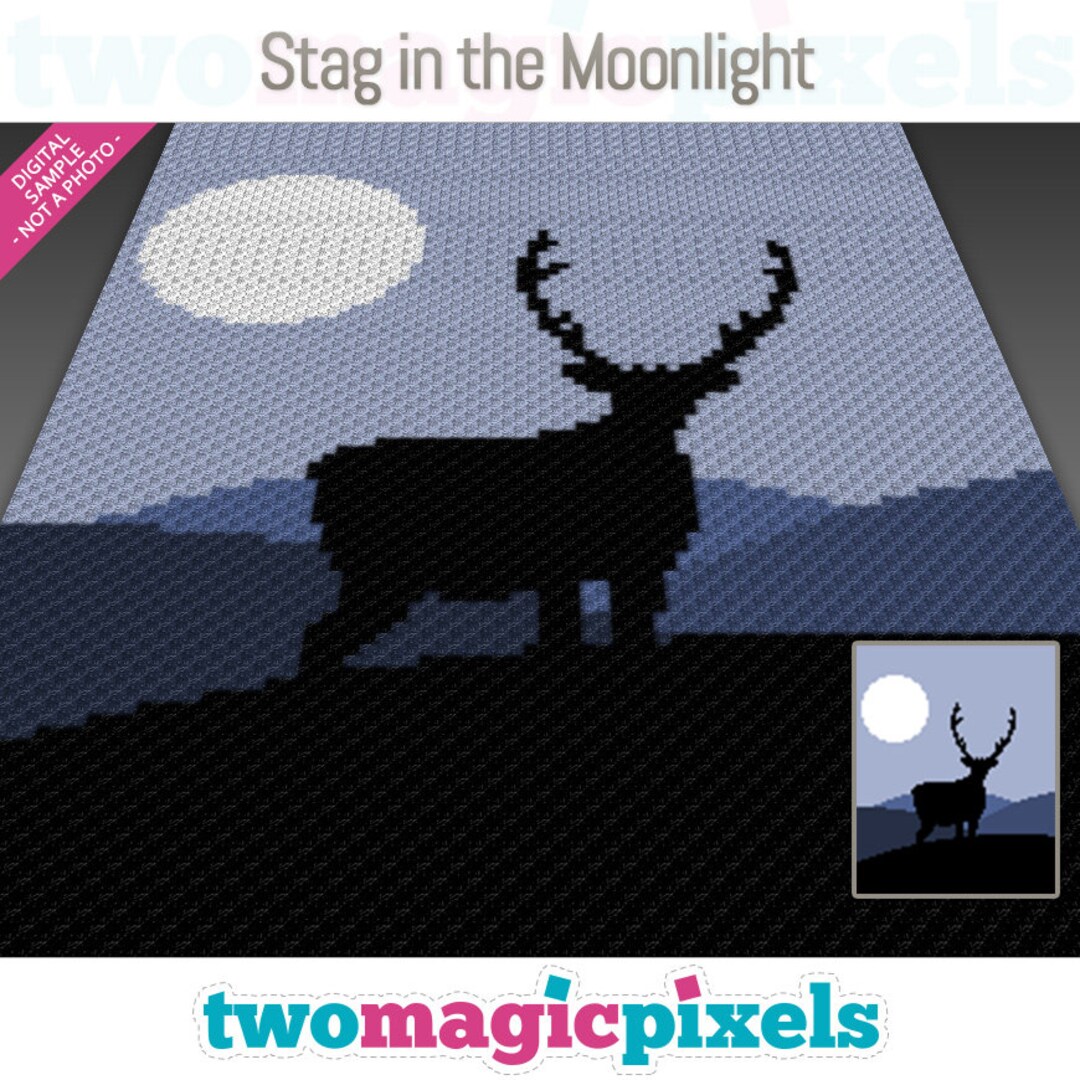 Stag in the Moonlight Crochet Graph Cross Stitch; (c2c, Mini C2c, Sc ...