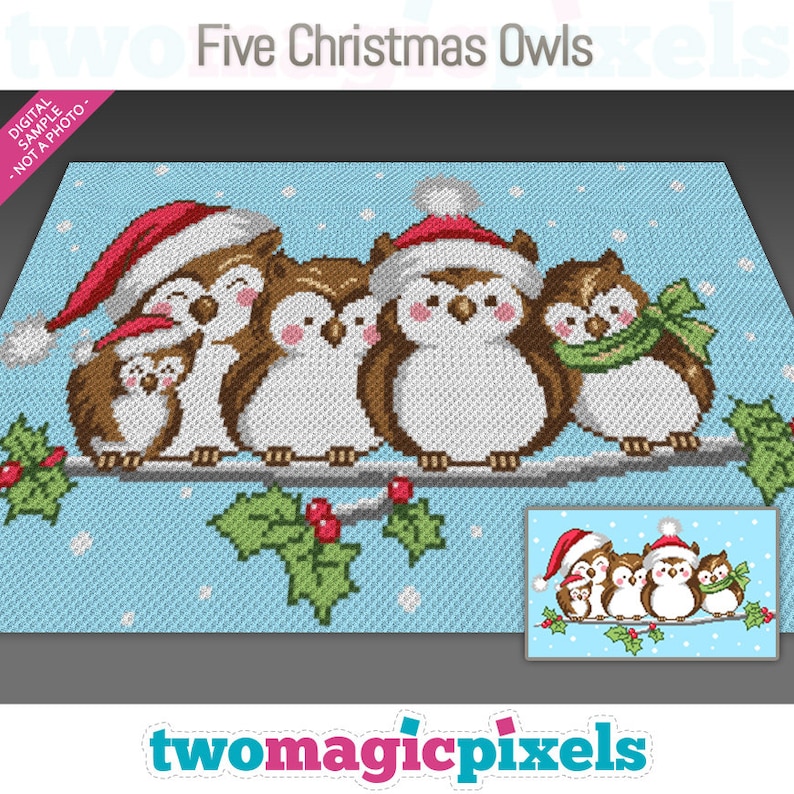 Five Christmas Owls Crochet Graph c2c Mini C2c Sc Hdc Dc - Etsy