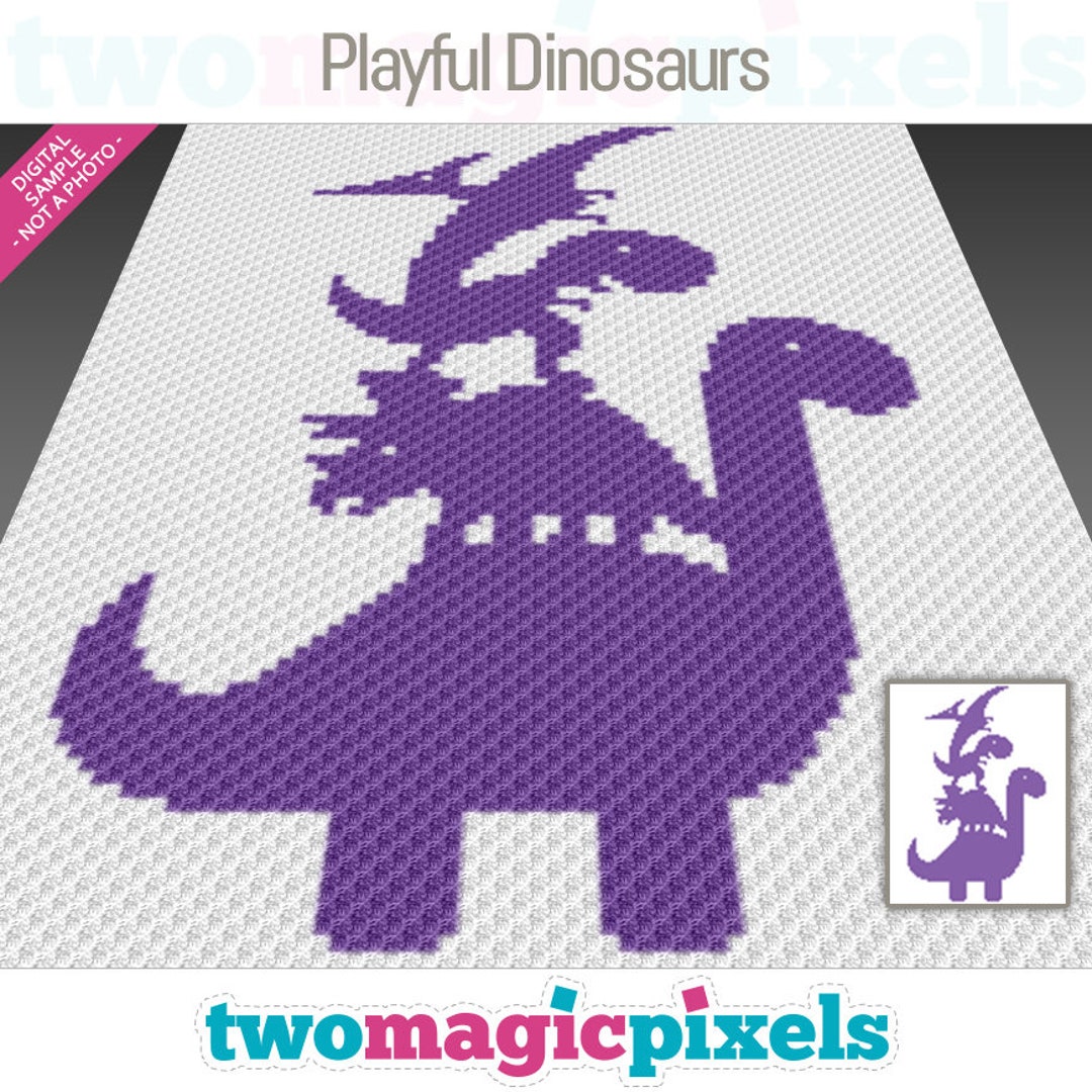 Playful Dinosaurs Crochet Graph Cross Stitch; (c2c, Mini C2c, Sc, Hdc ...