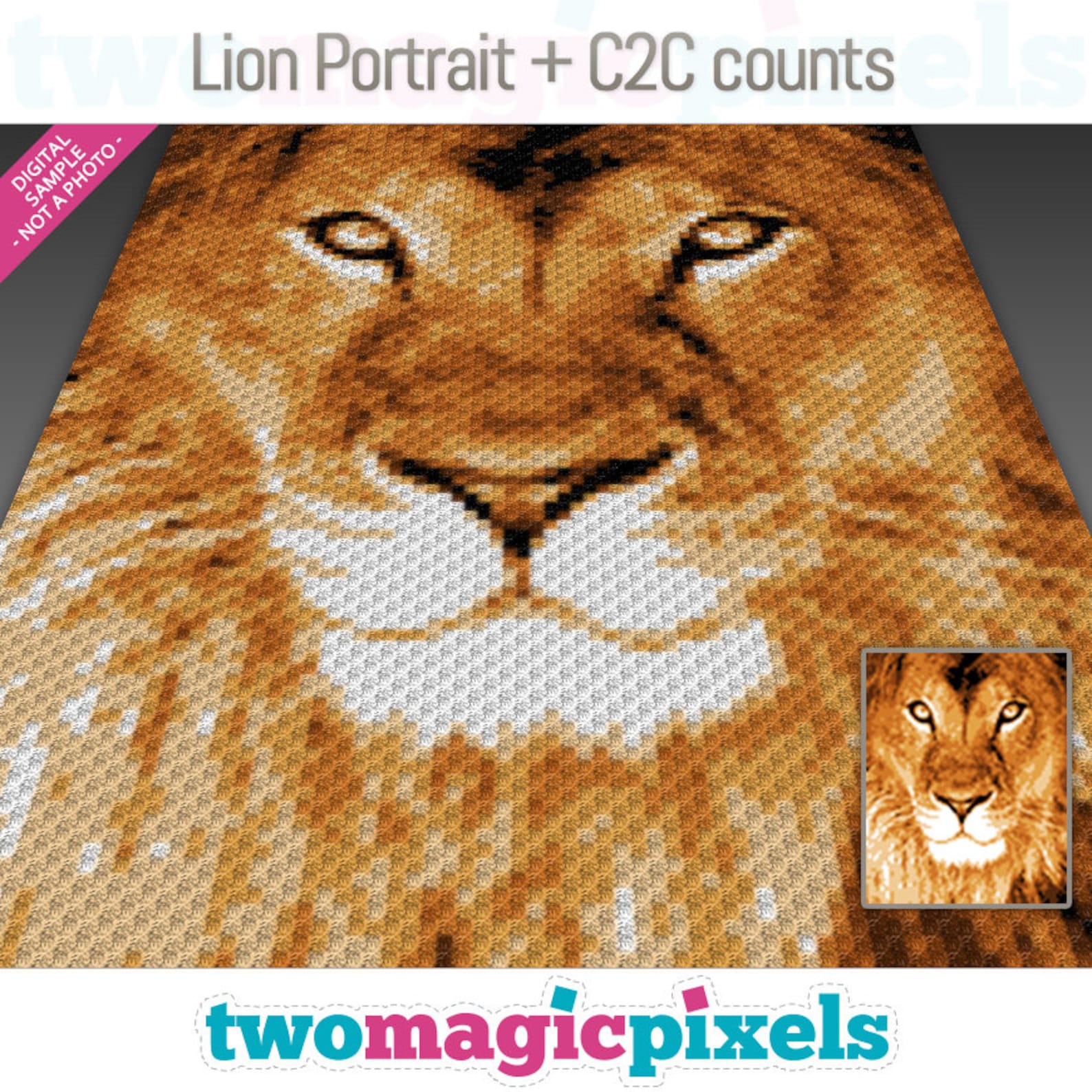 Lion Portrait Crochet Graph C2C Row-by-row Counts Instant - Etsy