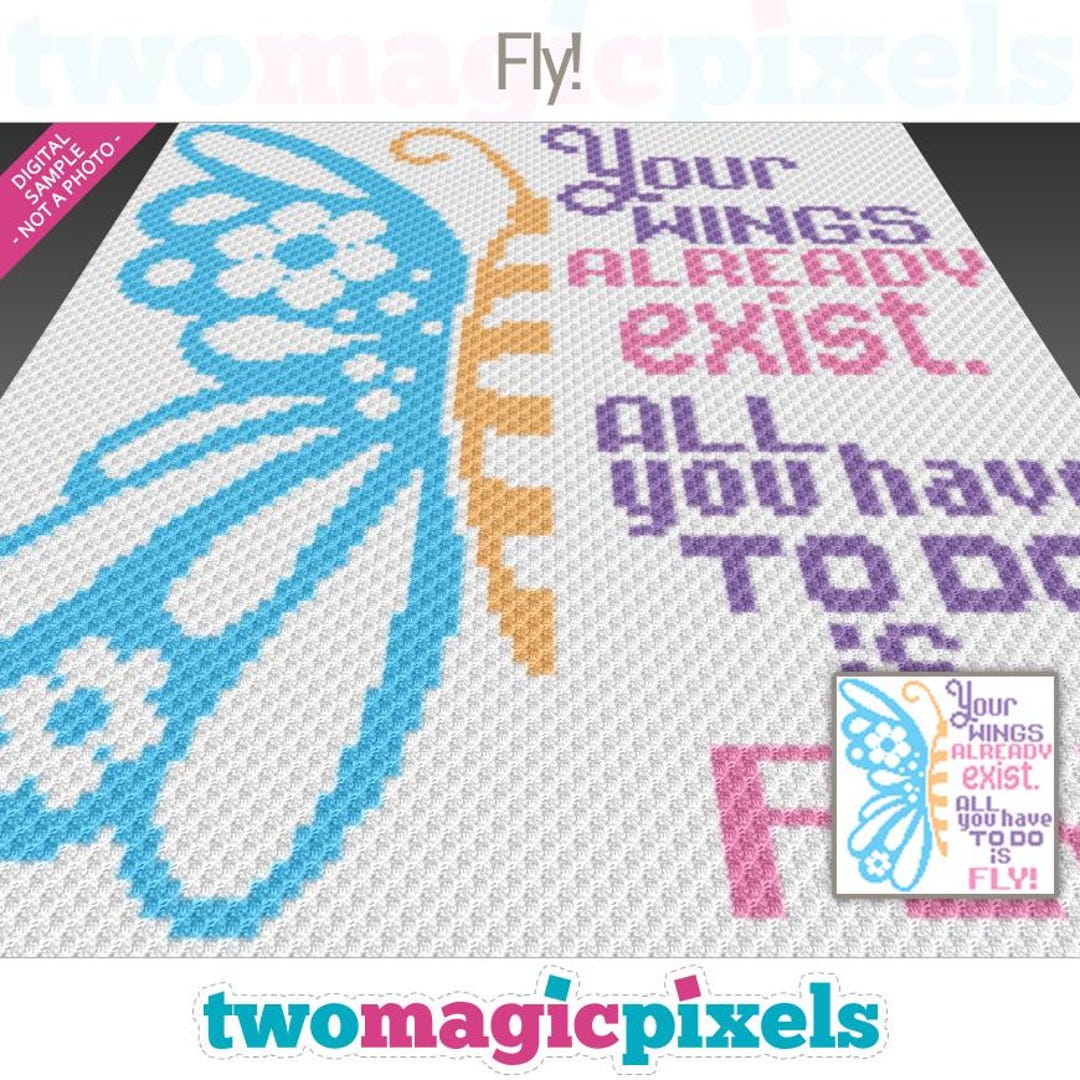 Fly! Butterfly Crochet Graph Cross Stitch; (c2c, Mini C2c, Sc, Hdc, Dc ...