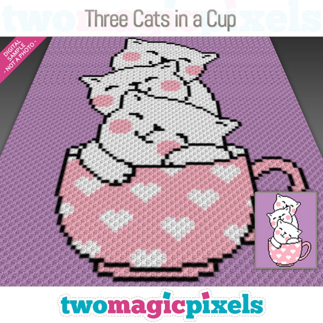 Three Cats in a Cup Pattern, Cat Lover Crochet, Corner to Corner ...