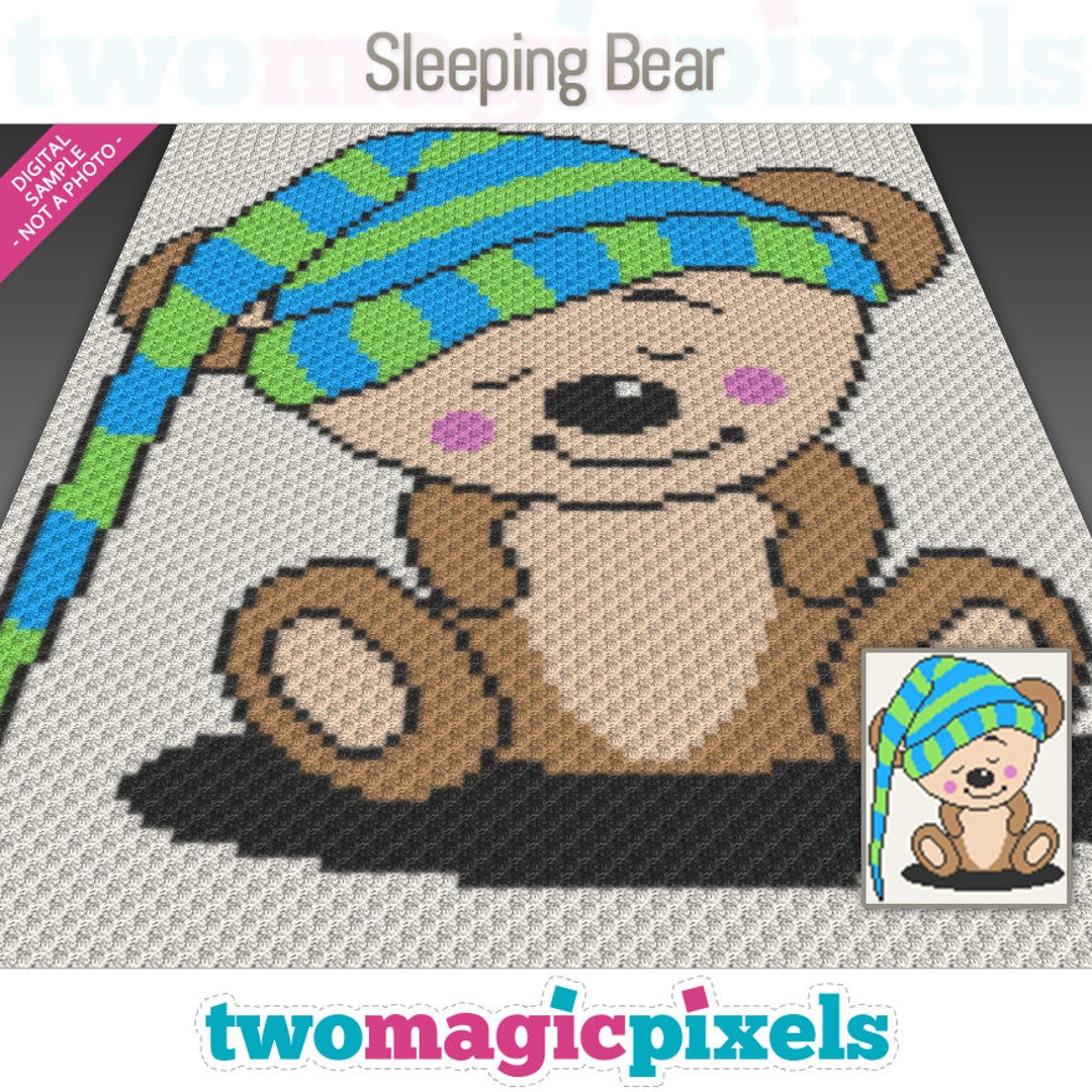 Sleeping Bear Crochet Graph; Cross Stitch; (c2c, Mini C2c, Sc, Hdc, Dc ...