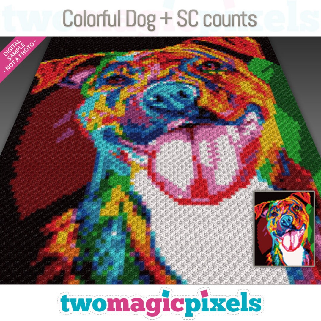 Colorful Dog Crochet Graph + SC Row-by-row Counts; Instant PDF Download ...