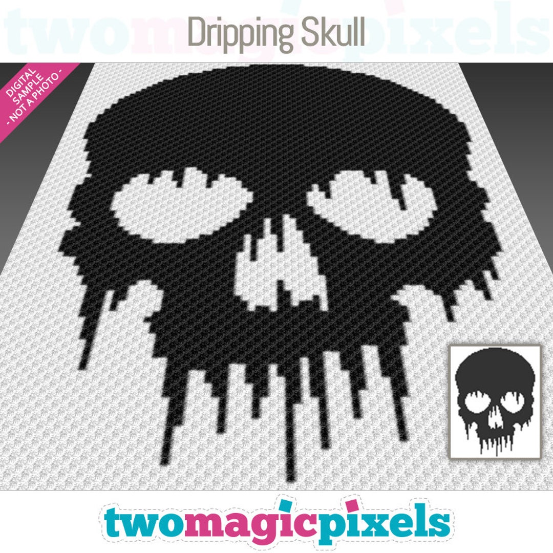 Dripping Skull Graph for Crochet (c2c, Mini C2c, Sc, Hdc, Dc, Tss ...