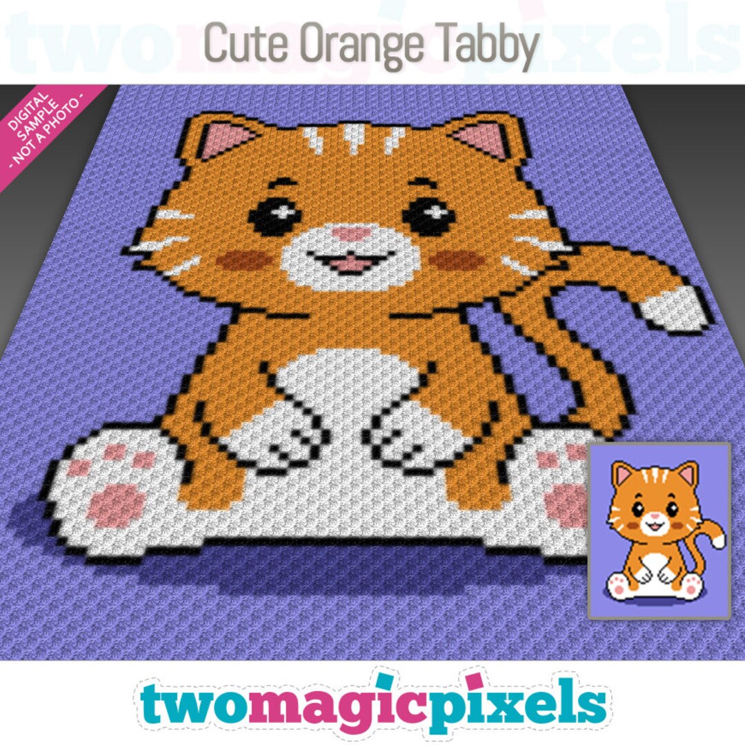 Cute Orange Tabby Crochet Graph c2c, Mini C2c, Sc, Hdc, Dc, Tss, Cross ...