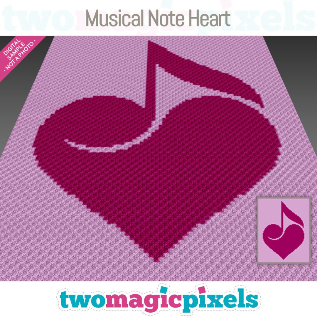Musical Note Heart Crochet Graph (c2c, Mini C2c, Sc, Hdc, Dc, Tss ...