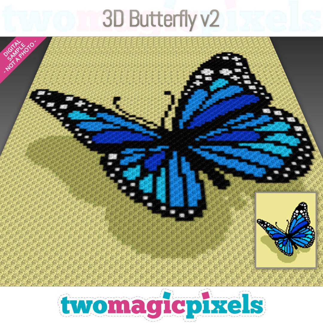 3D Butterfly V2 Graph for Crochet (c2c, Mini C2c, Sc, Hdc, Dc, Tss ...