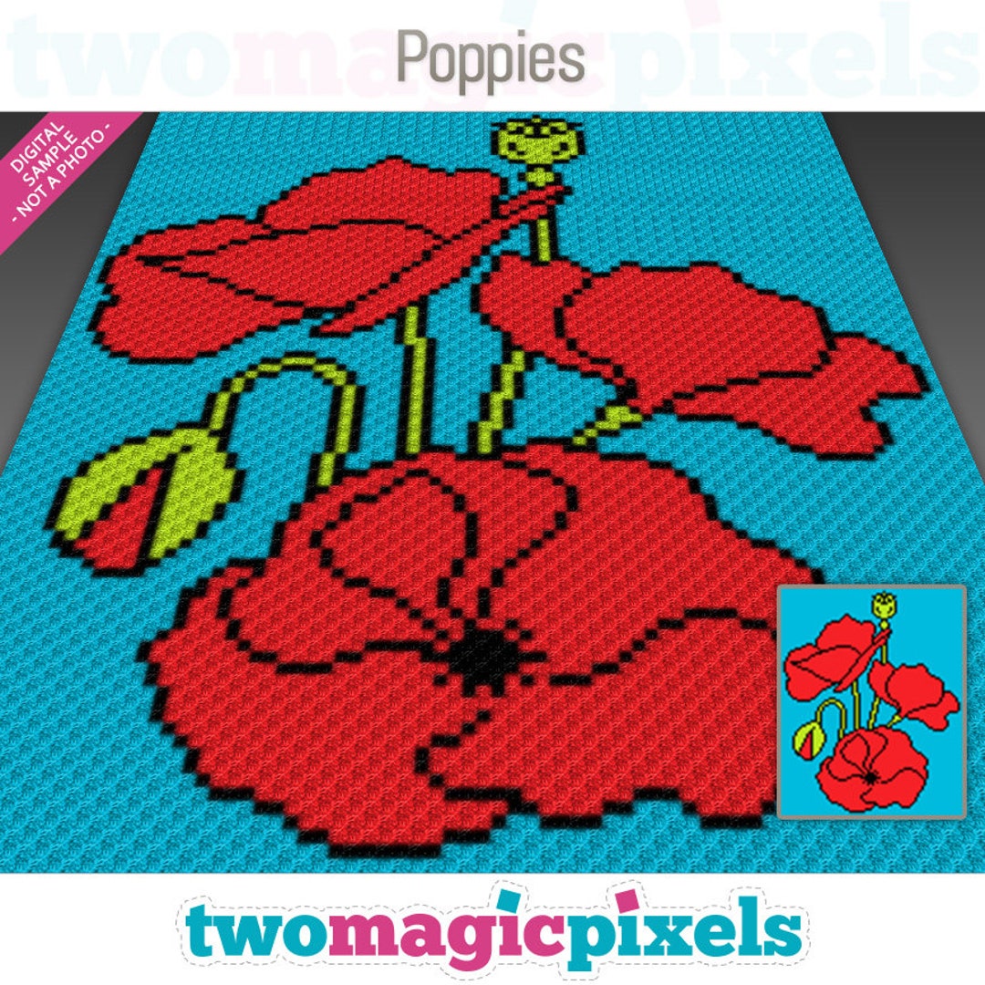 Poppies Crochet Graph Cross Stitch; (c2c, Mini C2c, Sc, Hdc, Dc, Tss ...