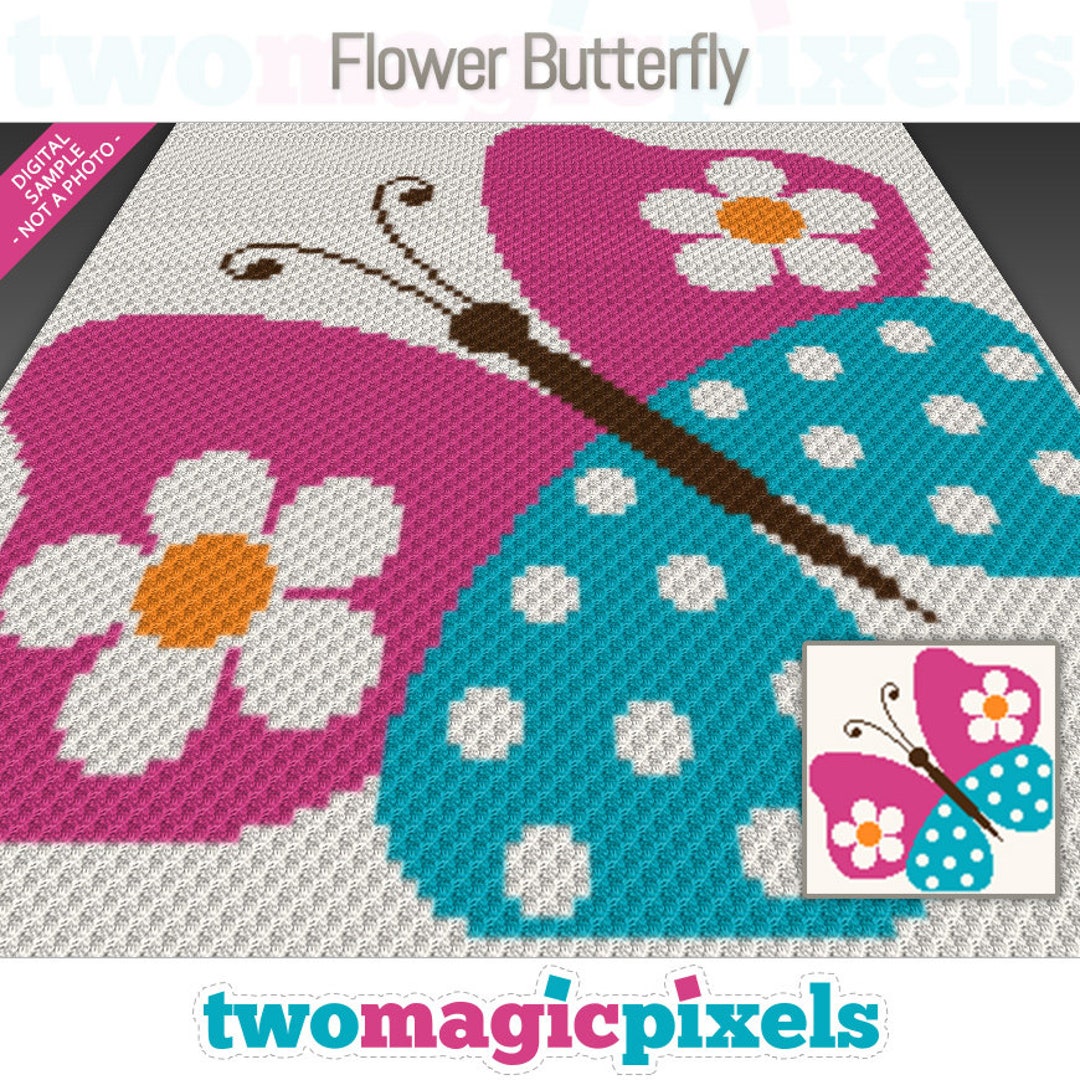 Flower Butterfly Crochet Graph Cross Stitch; (c2c, Mini C2c, Sc, Hdc ...