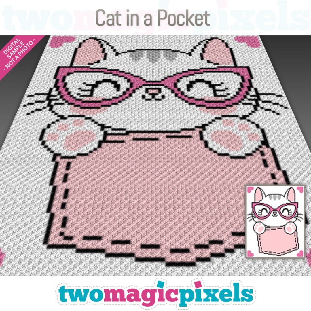 Cat in a Pocket Crochet Pattern, C2C Graphgan PDF, Kitty Blanket Chart ...