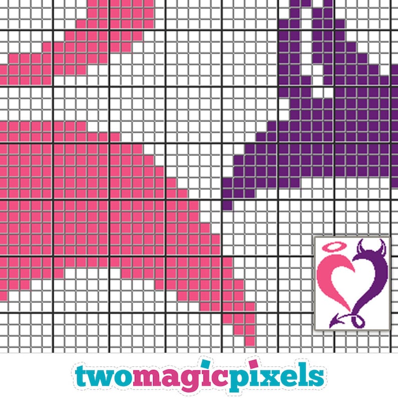 Good and Evil Heart Crochet Graph c2c Mini C2c Sc Hdc Dc - Etsy