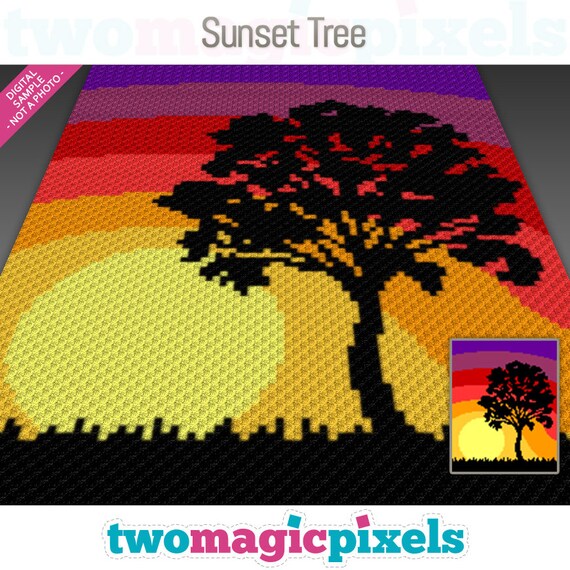 Sunset Tree Crochet Graph c2c Mini C2c Sc Hdc Dc Tss - Etsy