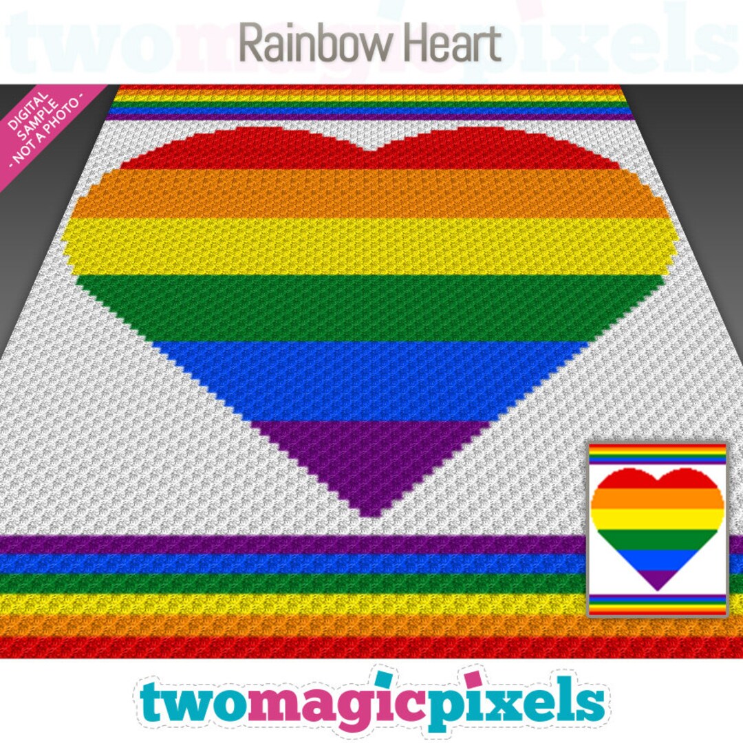 Rainbow Heart Crochet Pattern, C2C Graphgan PDF, Heart Blanket Chart ...