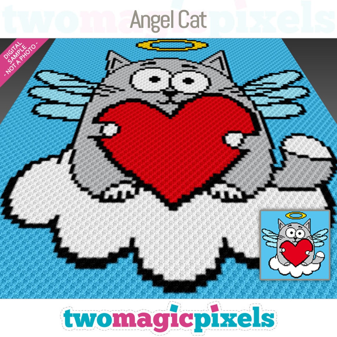Angel Cat Crochet Graph Cross Stitch; (c2c, Mini C2c, Sc, Hdc, Dc, Tss ...