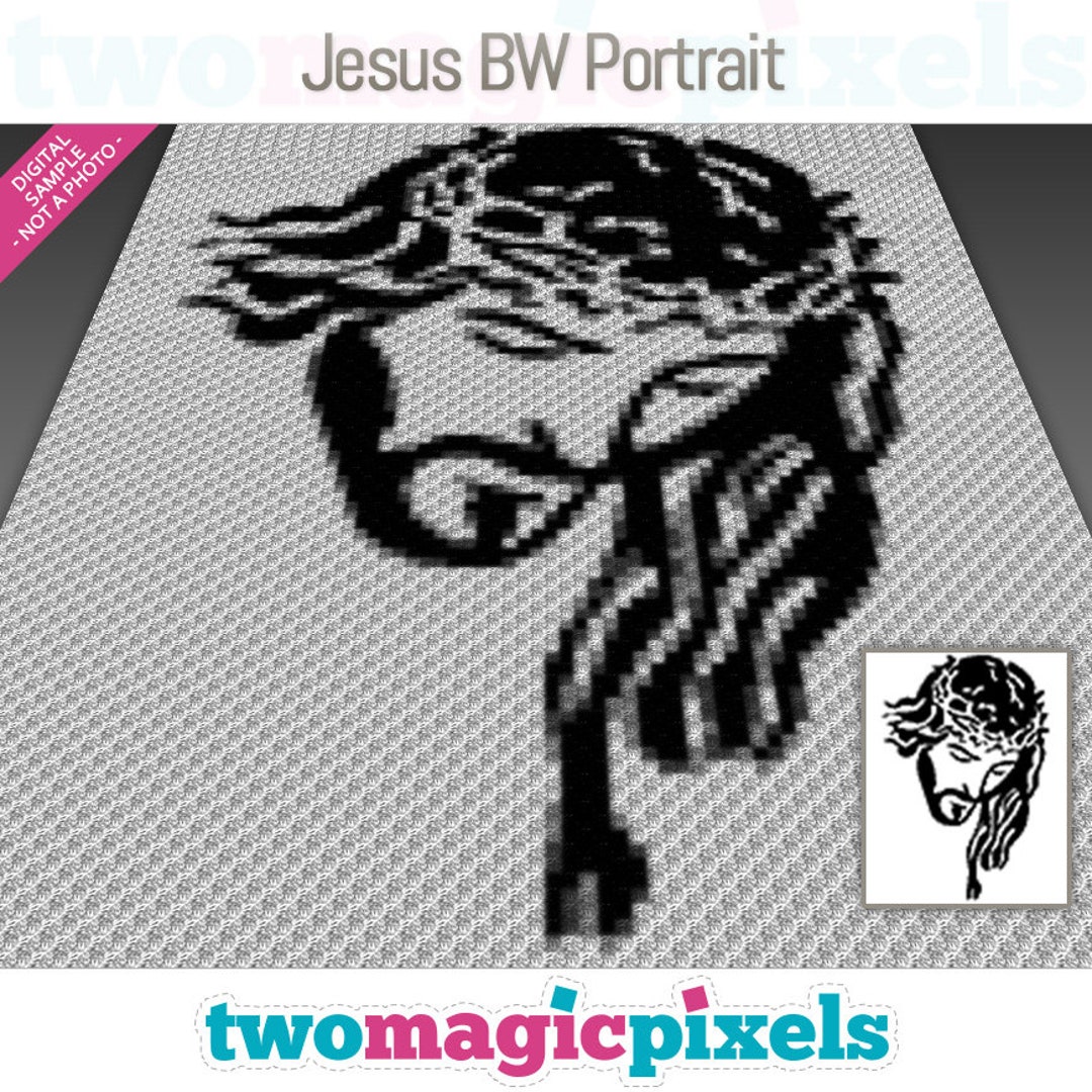 Jesus BW Portrait Crochet Graph (c2c, Mini C2c, Sc, Hdc, Dc, Tss ...