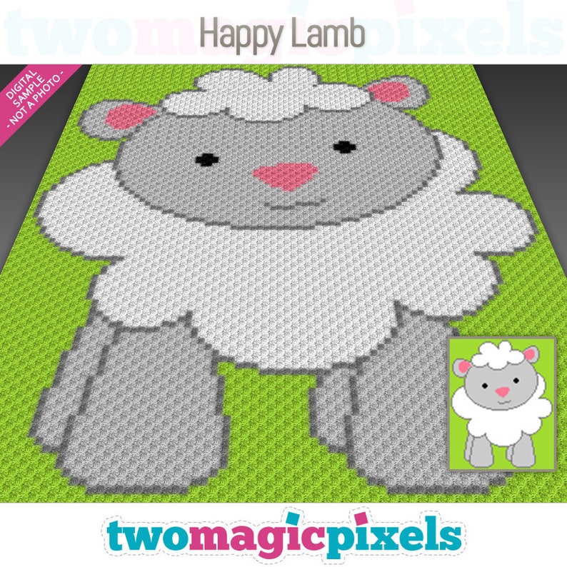 Happy Lamb Crochet Graph c2c, Mini C2c, Sc, Hdc, Dc, Tss, Cross Stitch ...