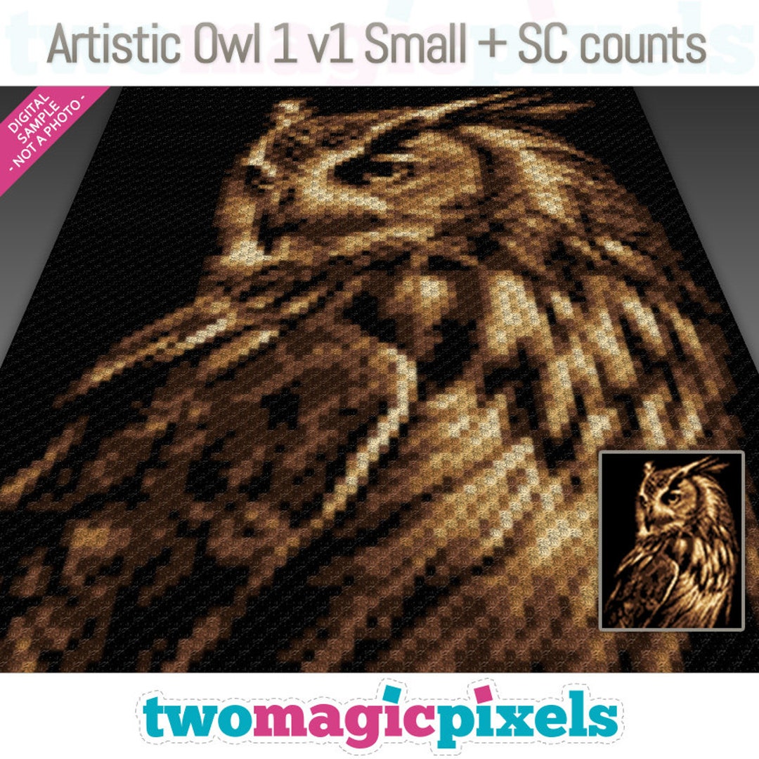 Artistic Owl 1 V1 Small Crochet Graph + SC Row-by-row Counts; Instant ...