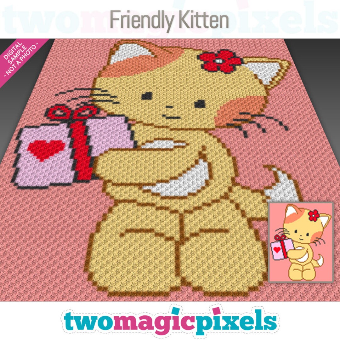 Friendly Kitten Crochet Graph Cross Stitch; (c2c, Mini C2c, Sc, Hdc, Dc ...