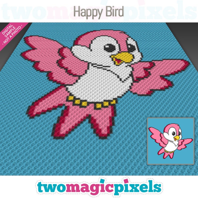 Happy Bird Crochet Graph c2c Mini C2c Sc Hdc Dc Tss - Etsy