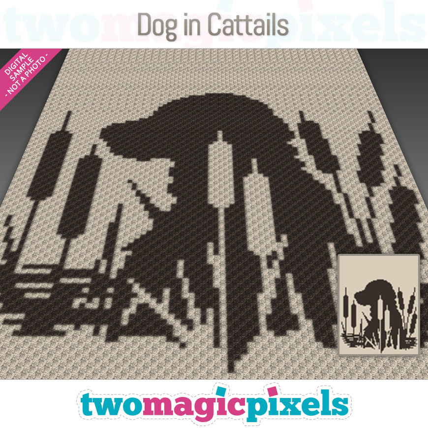 Dog in Cattails Crochet Graph Cross Stitch; (c2c, Mini C2c, Sc, Hdc, Dc ...