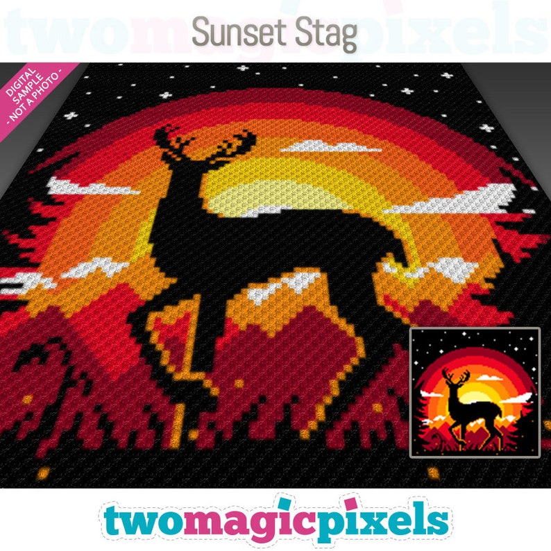 Sunset Stag Graph for Crochet c2c Mini C2c Sc Hdc Dc - Etsy