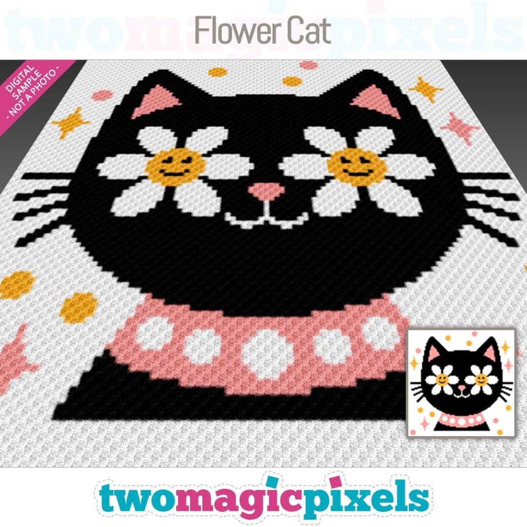 Flower Cat Crochet Pattern, C2C Graphgan PDF, Cute Floral Kitty Blanket ...