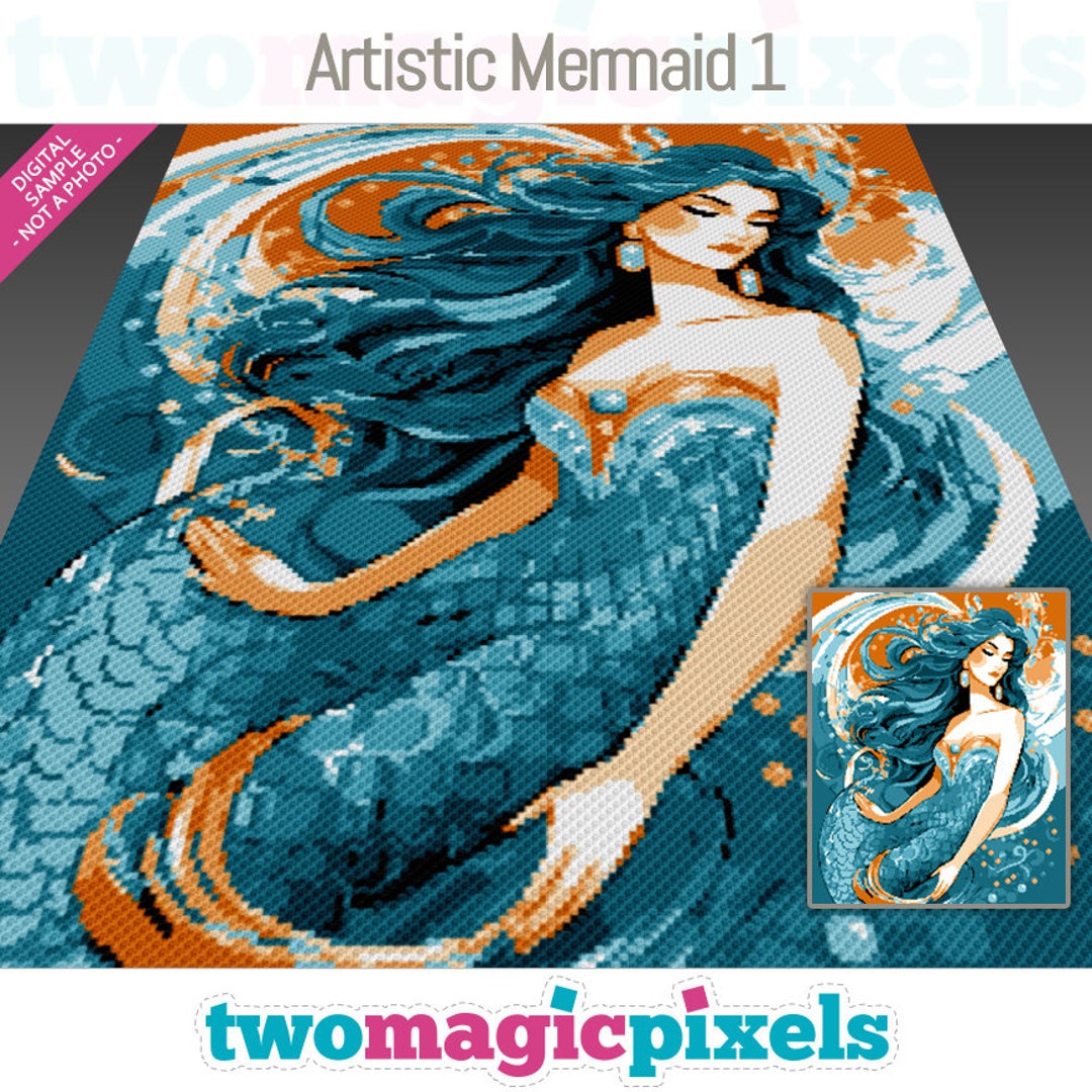 Artistic Mermaid 1 Crochet Graph Cross Stitch; (c2c, Mini C2c, Sc, Hdc ...