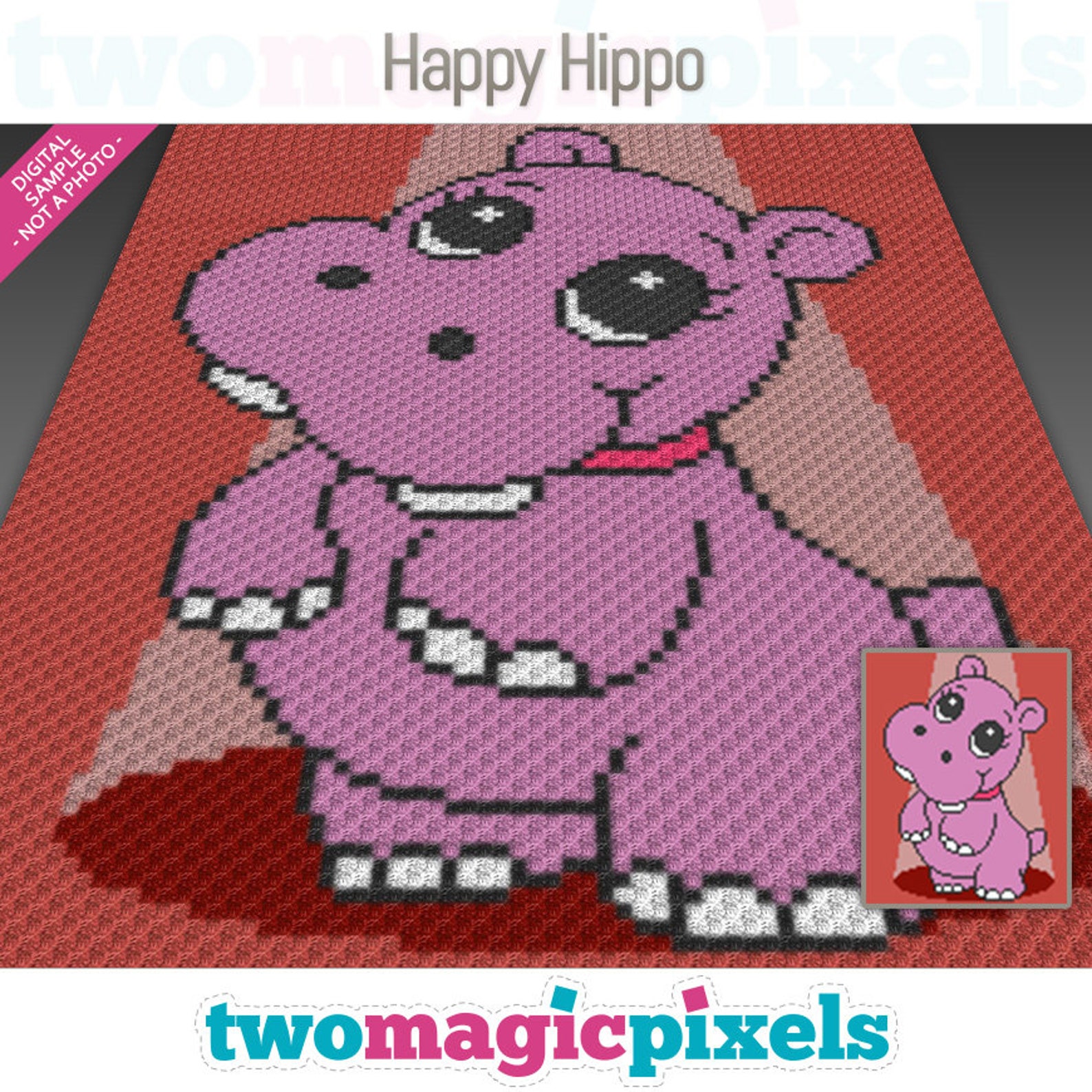 Happy Hippo Crochet Graph c2c, Mini C2c, Sc, Hdc, Dc, Tss, Cross Stitch ...