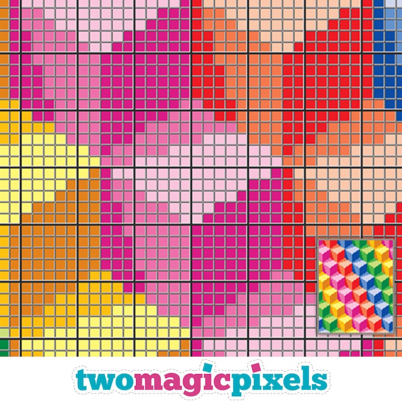 Colorful Cubes Crochet Graph c2c Mini C2c Sc Hdc Dc - Etsy