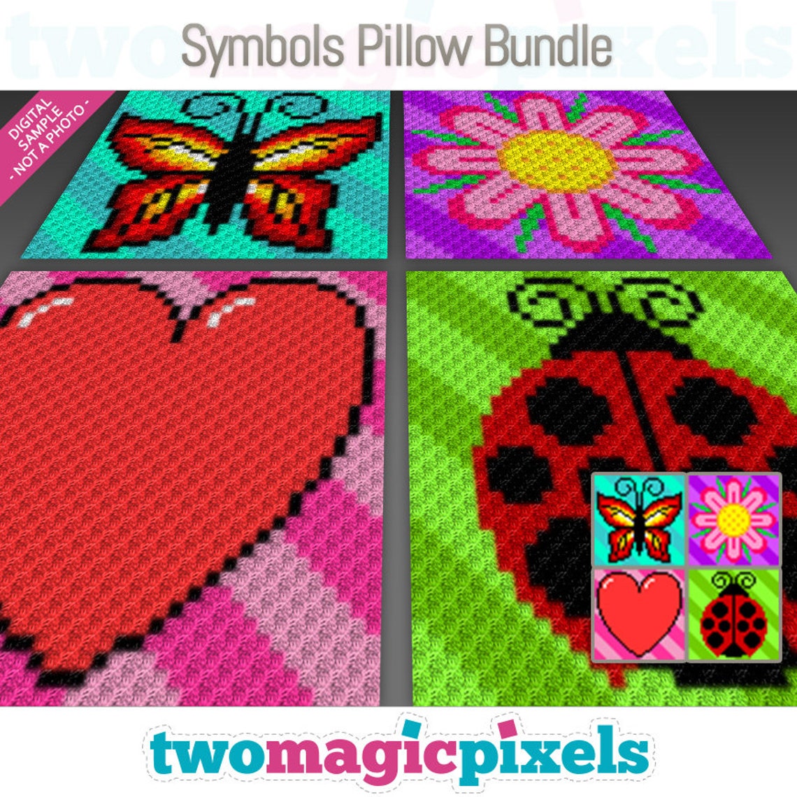 Symbols Pillow Bundle 1 Crochet Graphs, C2C Graphgan PDF, Cute Pillow ...