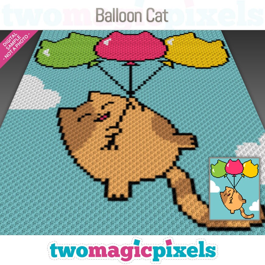 Balloon Cat Crochet Graph c2c Mini C2c Sc Hdc Dc Tss - Etsy