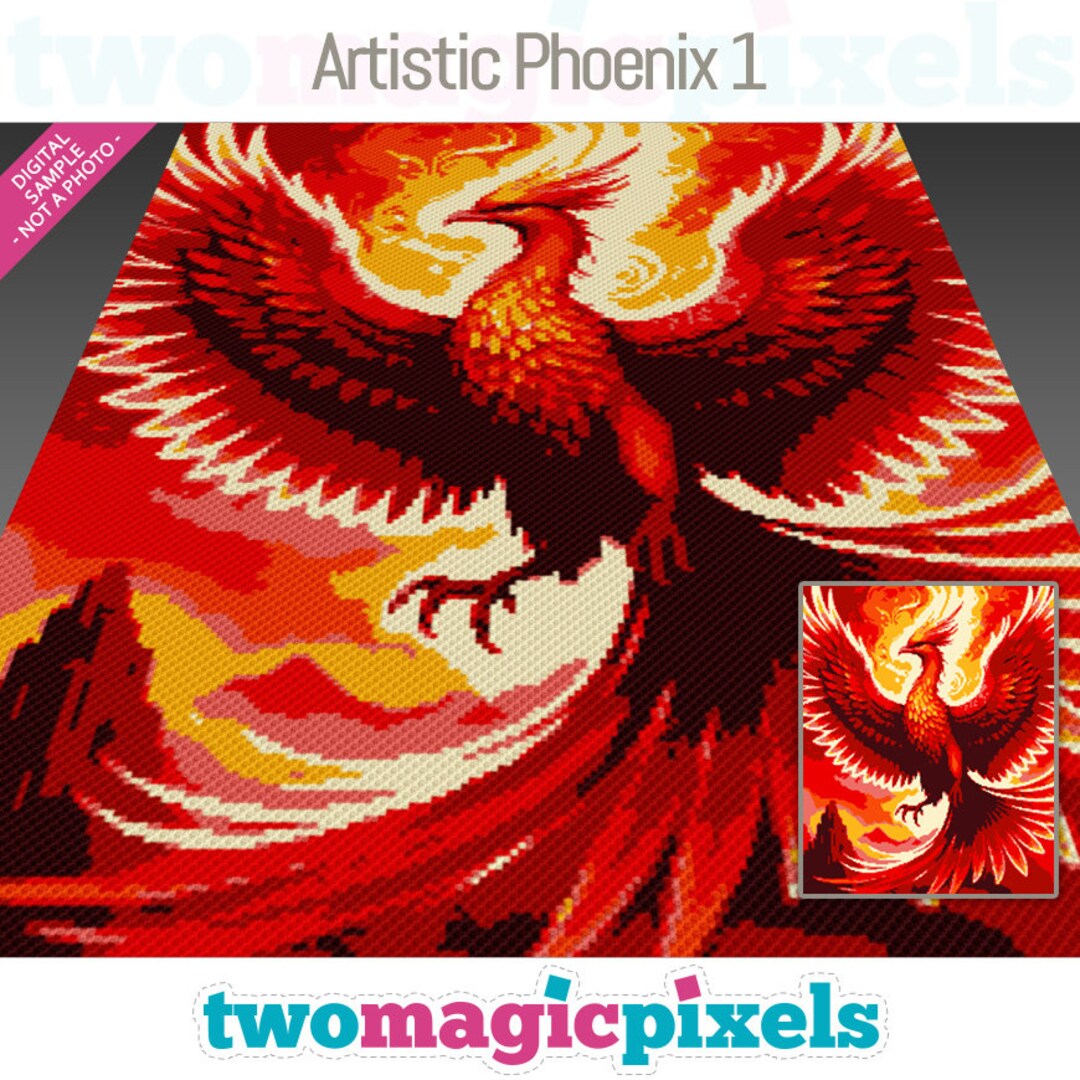 Artistic Phoenix 1 Crochet Graph Cross Stitch; (c2c, Mini C2c, Sc, Hdc ...