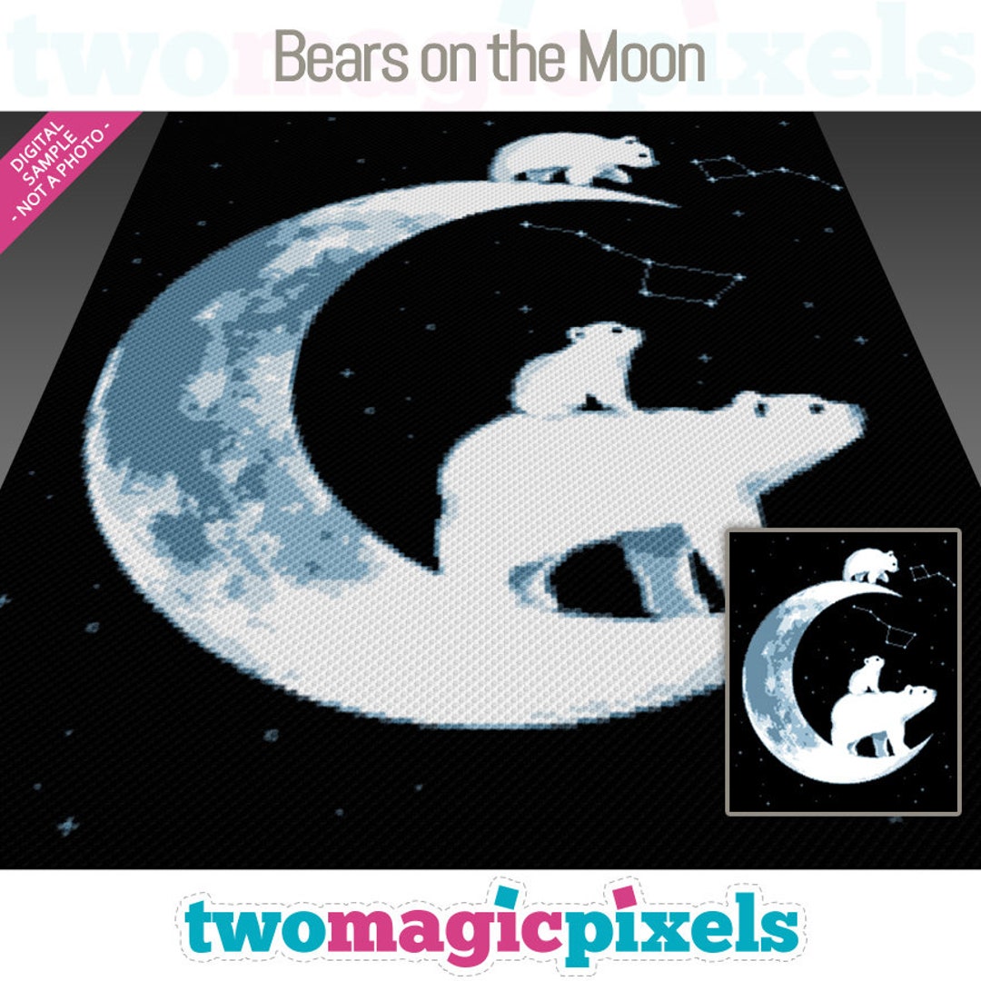 Bears on the Moon Crochet Graph Cross Stitch c2c, Mini C2c, Sc, Hdc, Dc ...