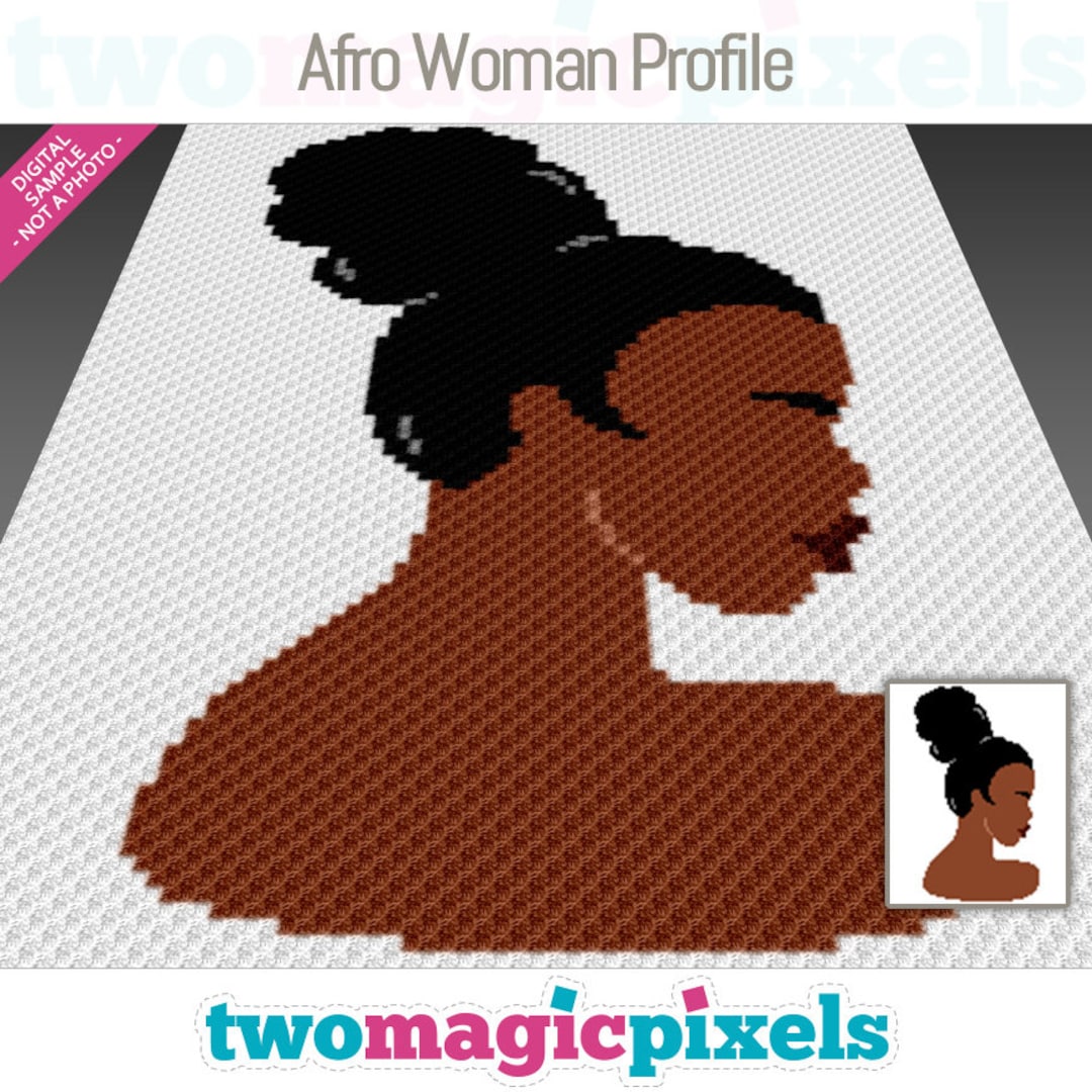 Afro Woman Profile Crochet Graph (c2c, Mini C2c, Sc, Hdc, Dc, Tss ...