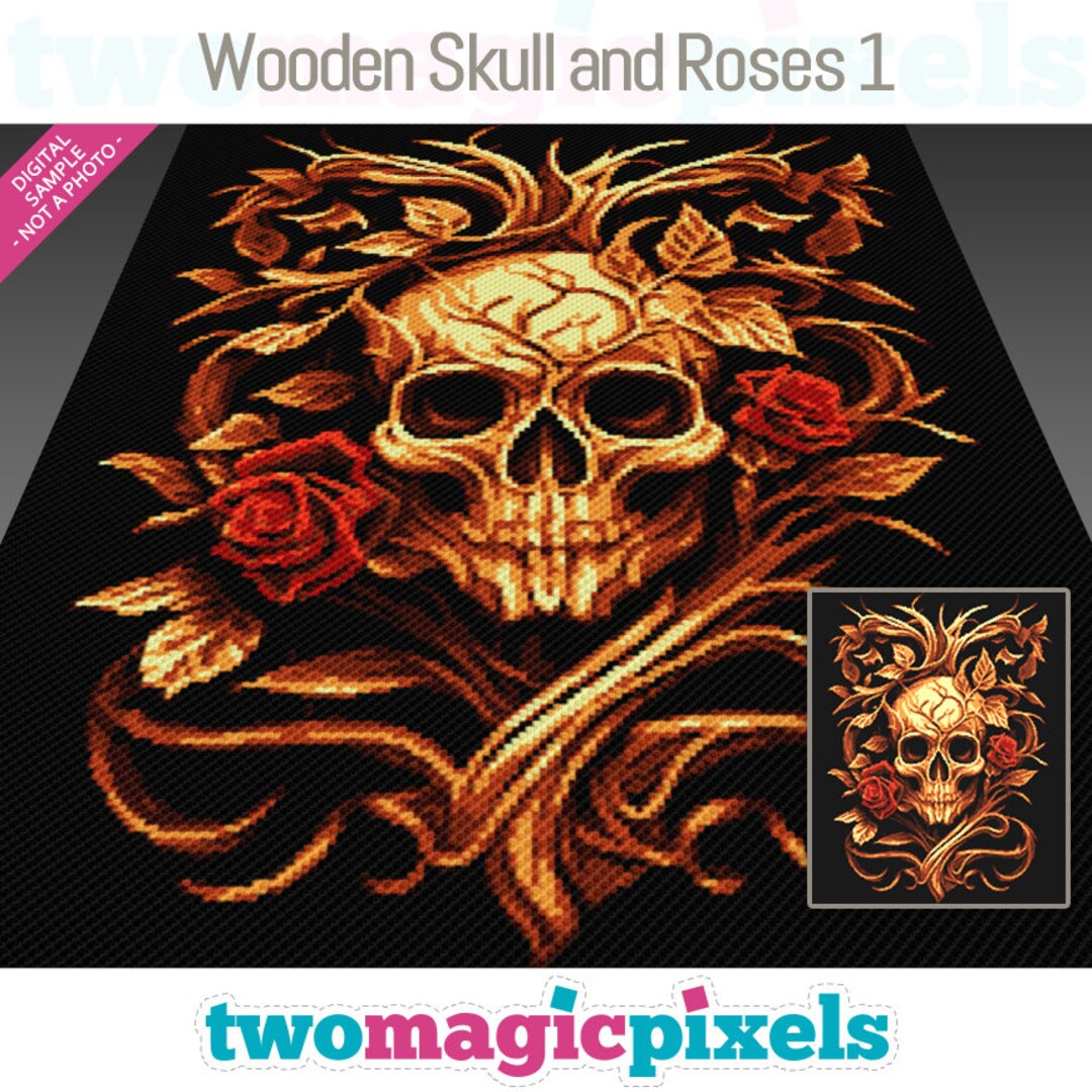 Wooden Skull and Roses 1 Crochet Graph Cross Stitch; (c2c, Mini C2c, Sc ...