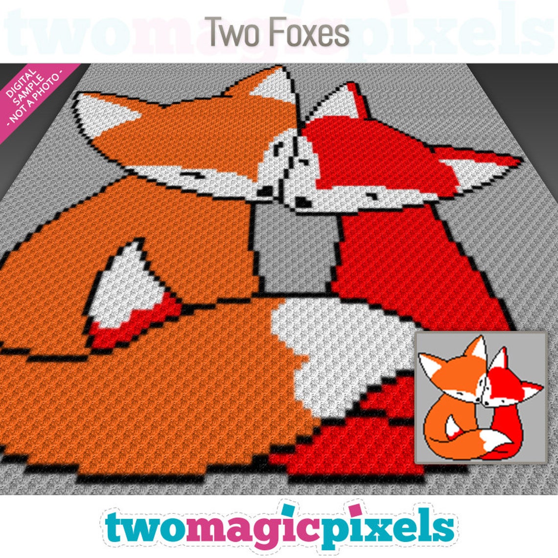 Two Foxes Crochet Graph c2c Mini C2c Sc Hdc Dc Tss | Etsy