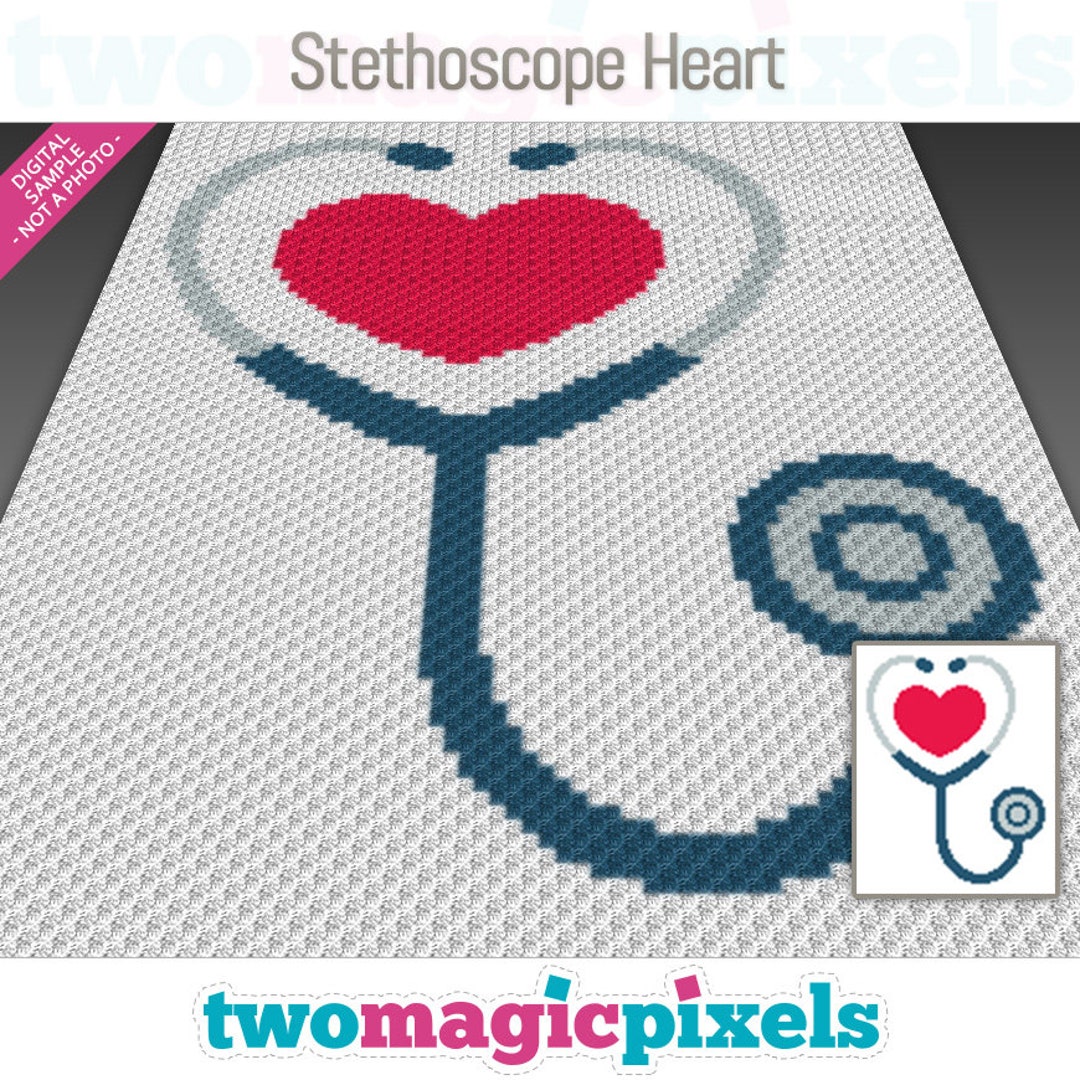 Stethoscope Heart Crochet Graph (c2c, Mini C2c, Sc, Hdc, Dc, Tss ...