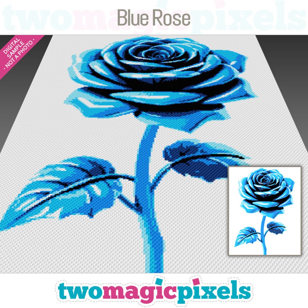 Blue Rose Crochet Graph Cross Stitch; (c2c, Mini C2c, Sc, Hdc, Dc, Tss ...