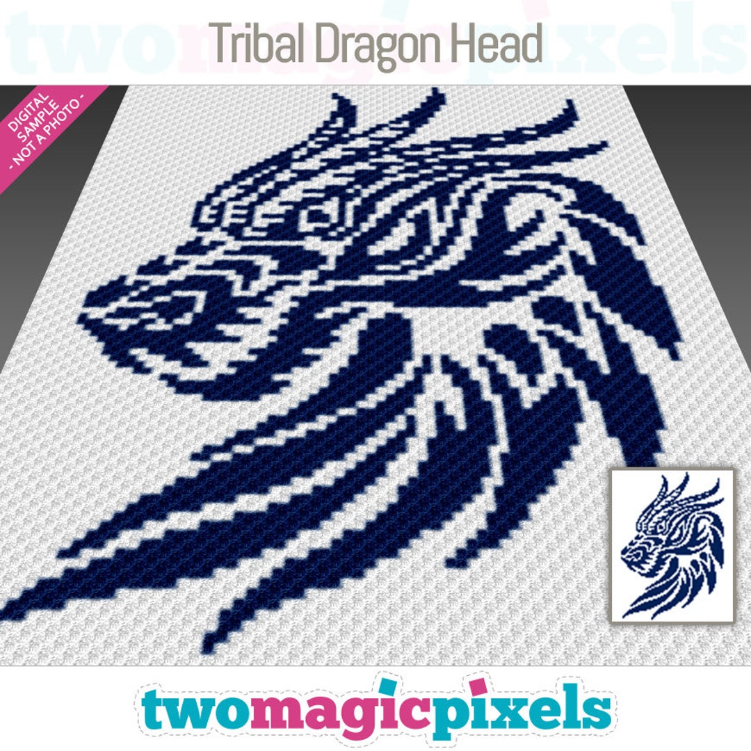 Tribal Dragon Head Crochet Graph Pattern, C2C Graphgan PDF, Mythical ...