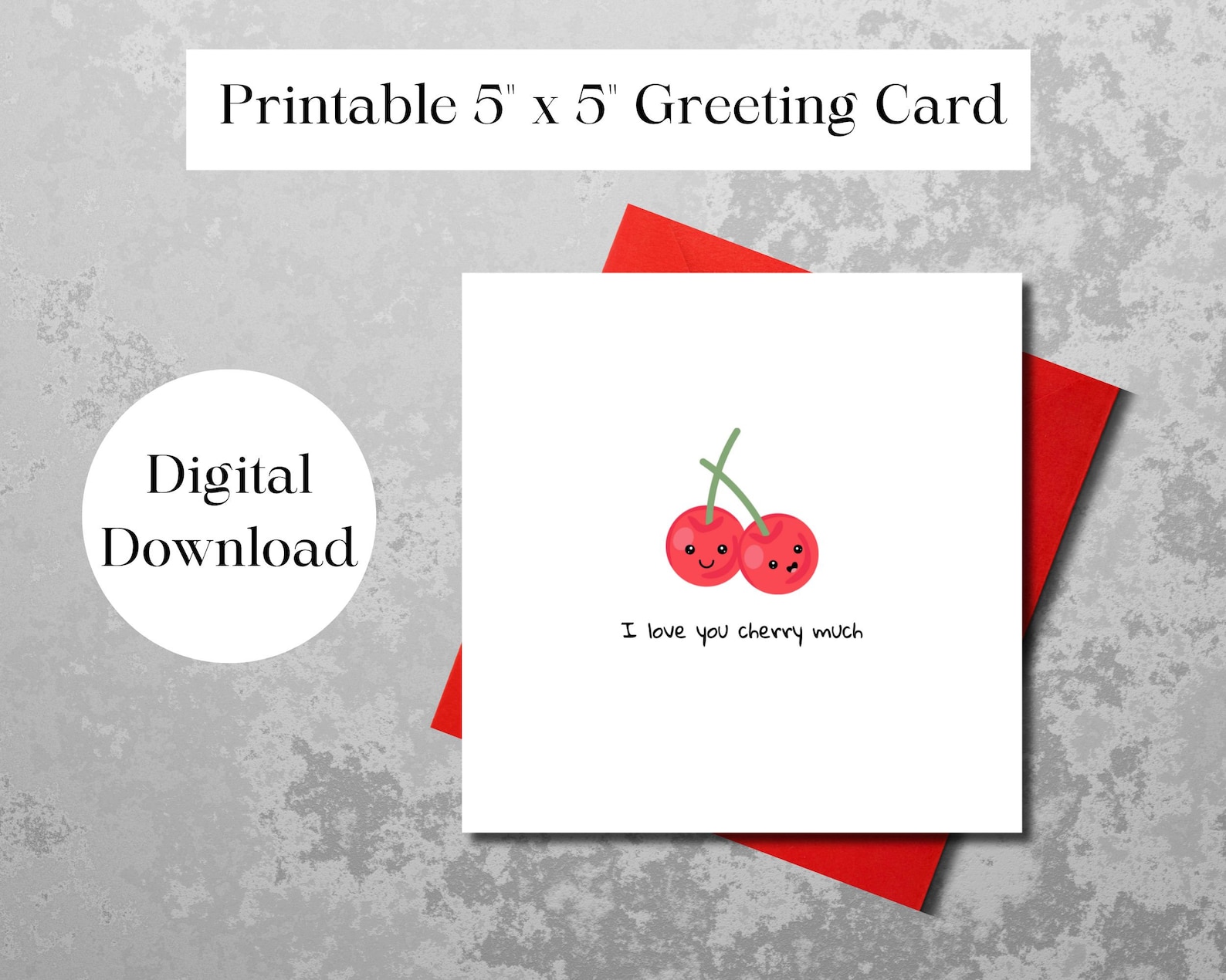 Printable Valentine's Day Card, Printable Cherry Card, Downloadable Greeting Card, Print at Home ...