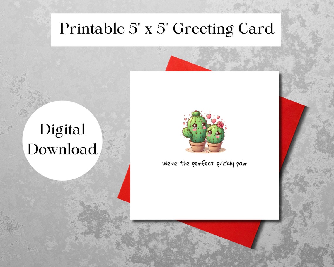 Printable Valentine's Day Card, Printable Cactus Card, Downloadable ...