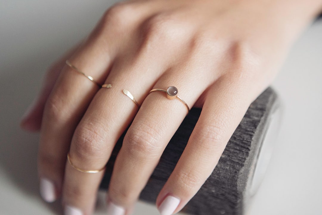 Grey Moonstone Ring | 14K Gold Filled | Stacking Ring | Birthstone Ring ...
