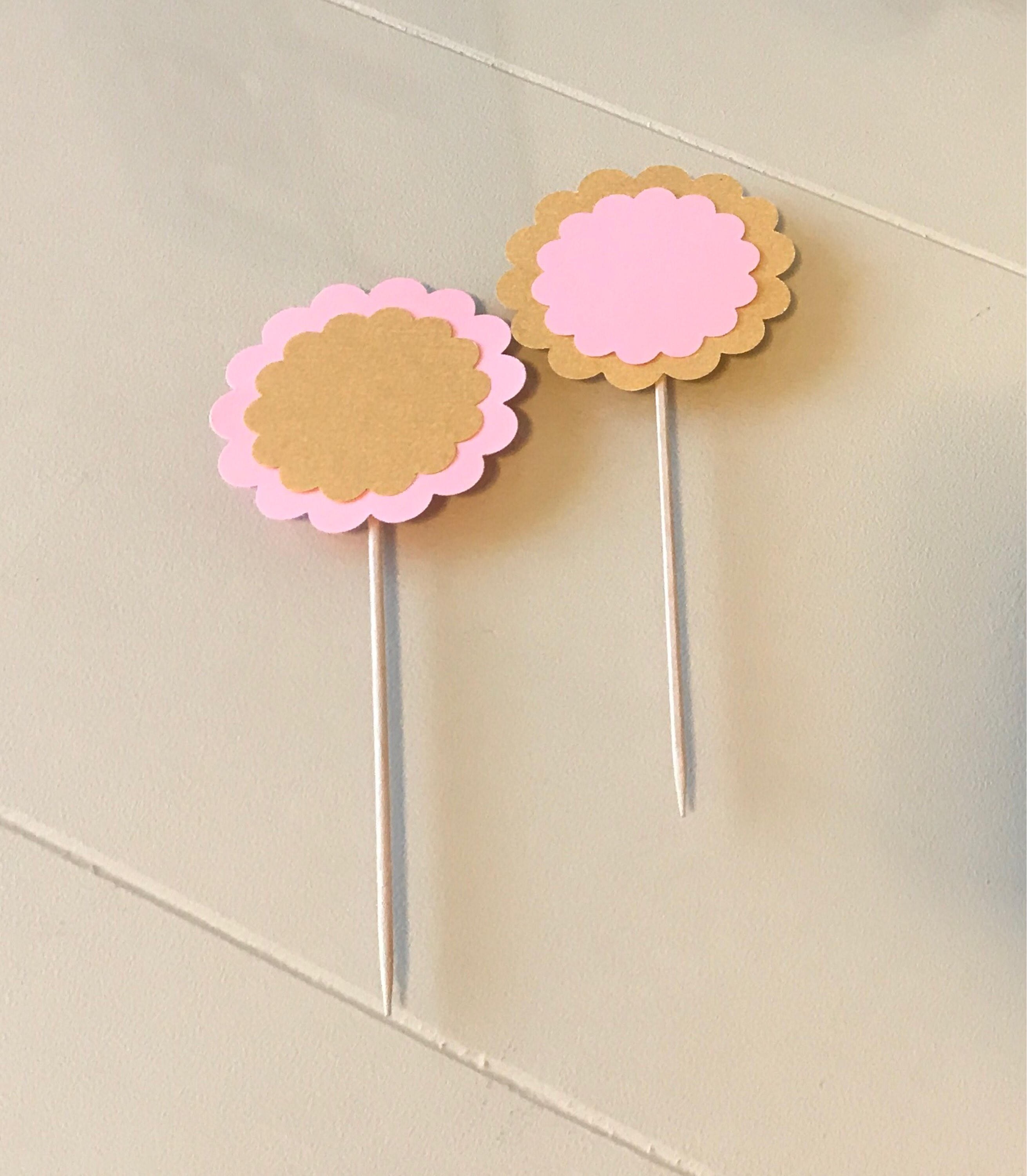 Pink & Gold Cupcake Toppers / Birthday Decor / Bridal Shower / - Etsy