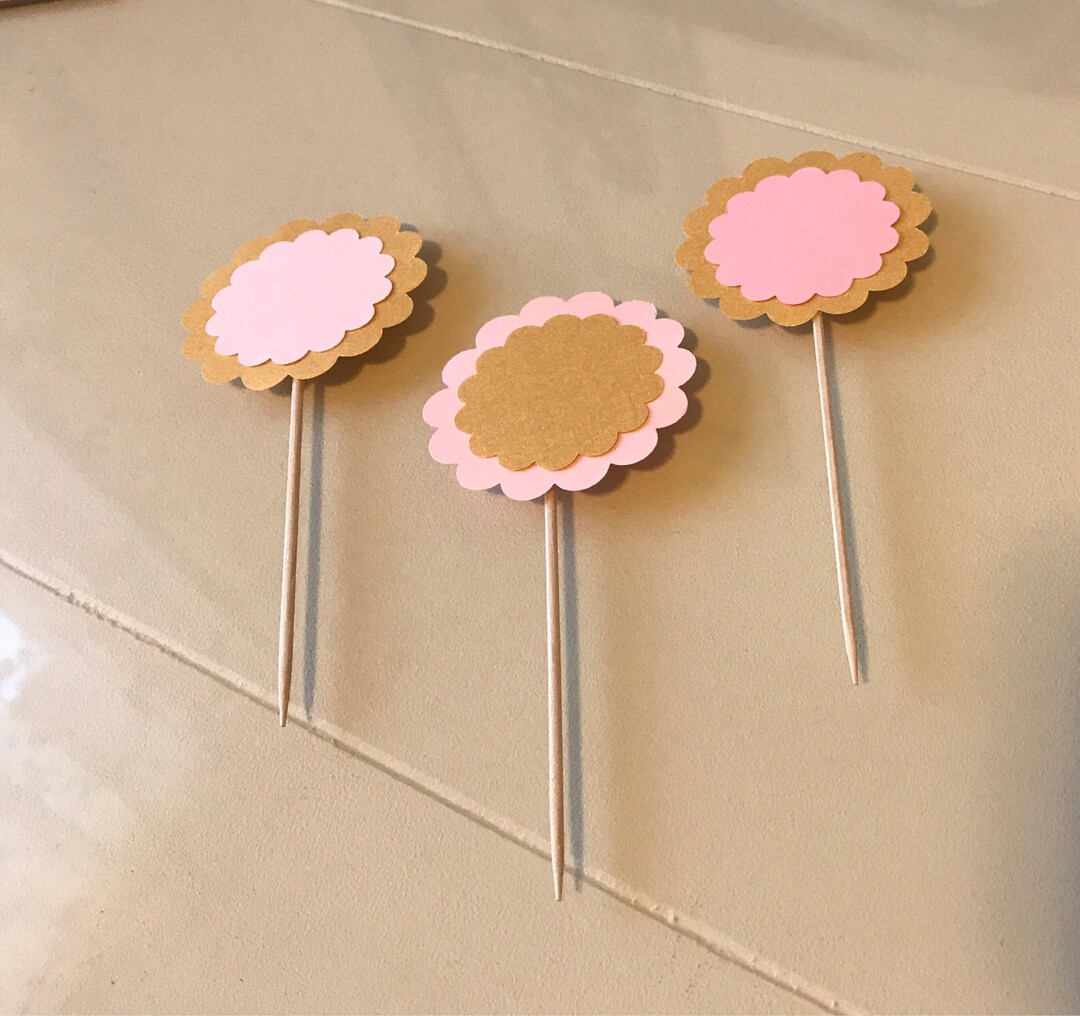Pink & Gold Cupcake Toppers / Birthday Decor / Bridal Shower / - Etsy