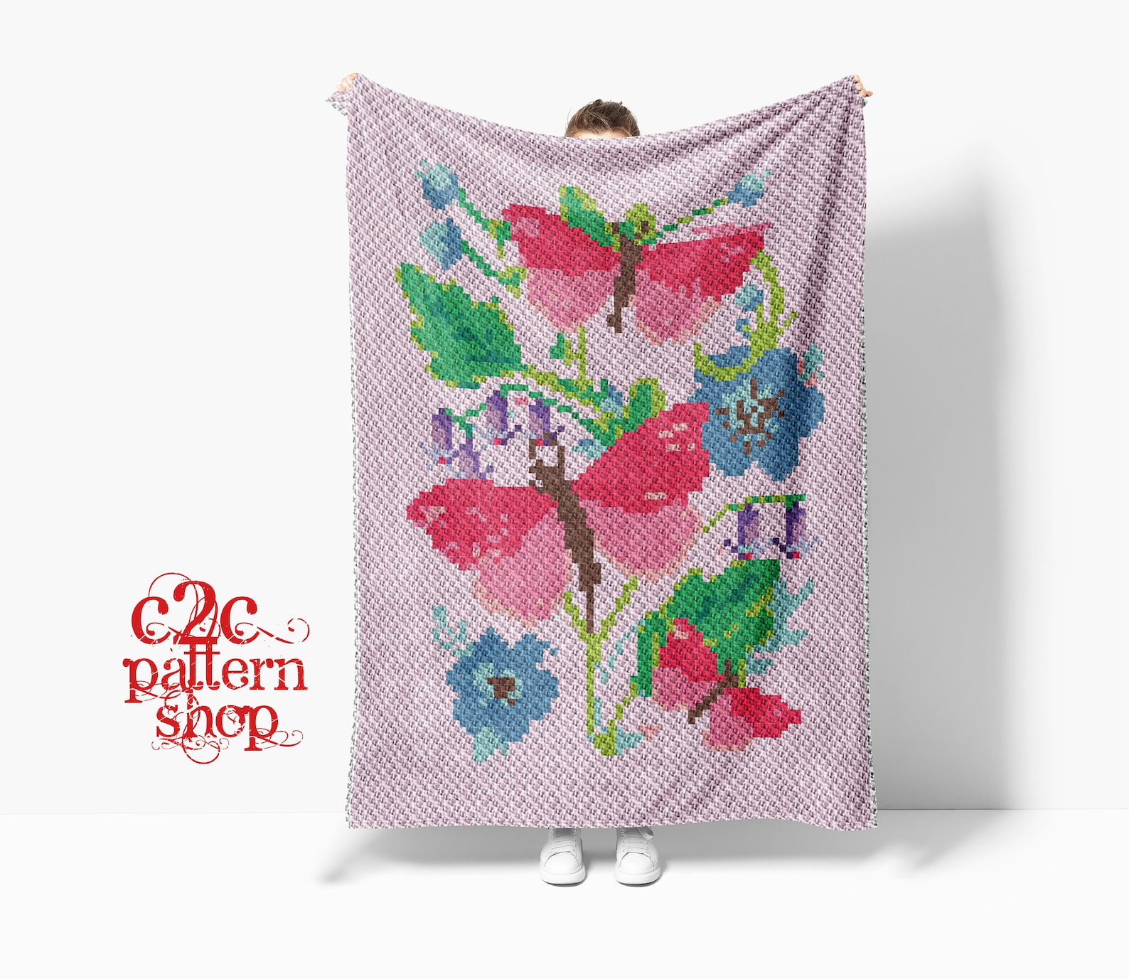 C2C Butterflies and Flowers Crochet Pattern With Written - Etsy